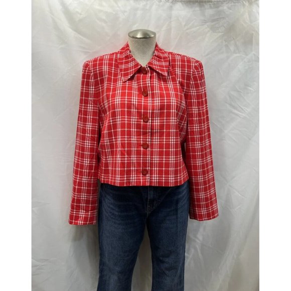 Pendleton | Jackets & Coats | Pendleton Vintage 9s Red White Plaid Cropped Jacket Blazer 30x2 Sz ...